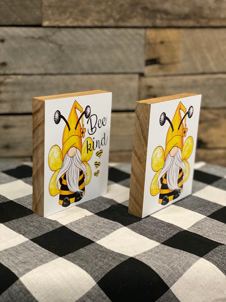 Bee Gnome and Bee Kind Gnome Wooden Block Sign Bee Tiered - Etsy