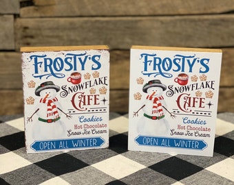 Frostys Snowflake Cafe Sign. Winter, Snow, Christmas Blue and White ...