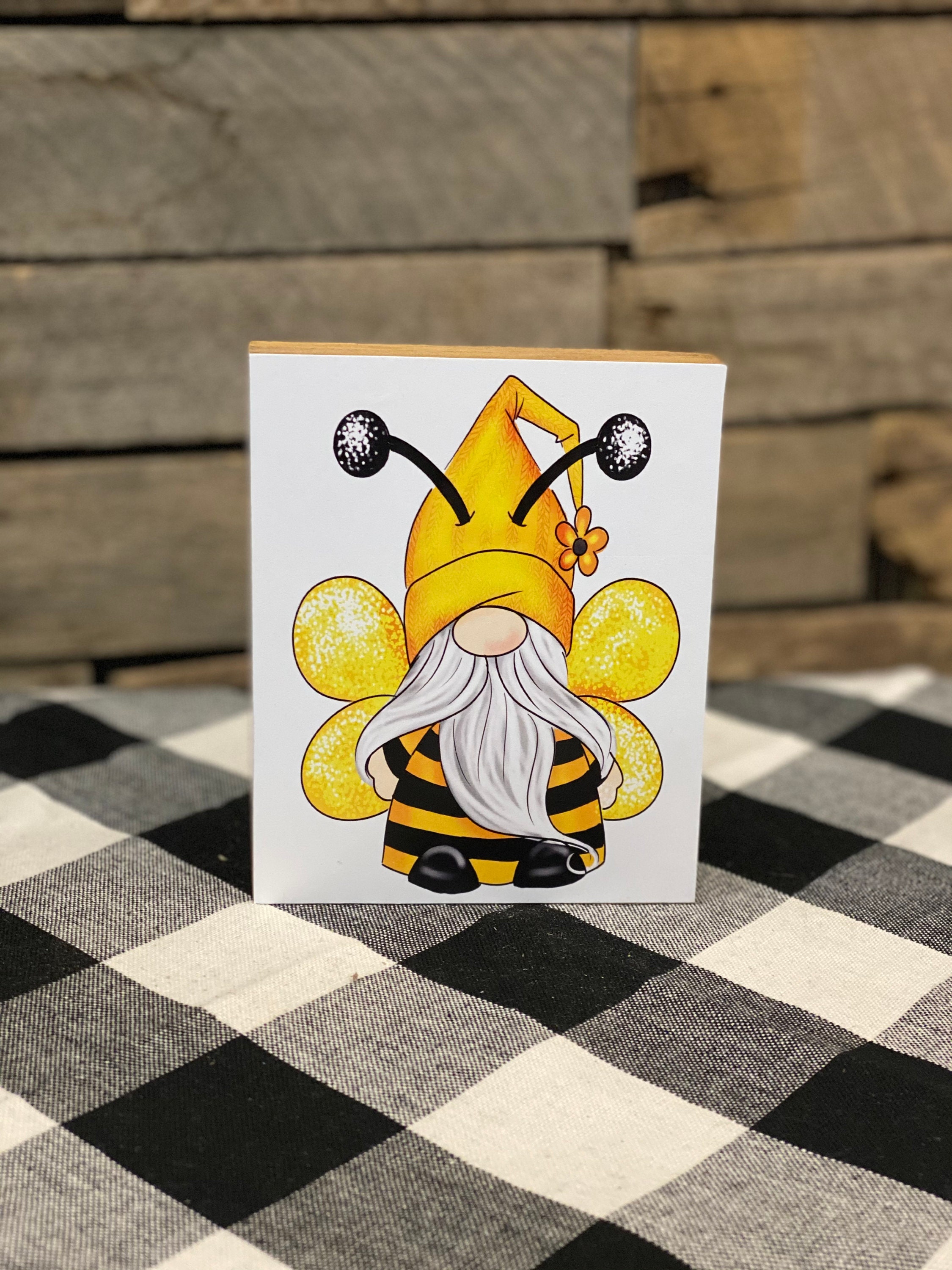 Bee Gnome and Bee Kind Gnome Wooden Block Sign Bee Tiered | Etsy
