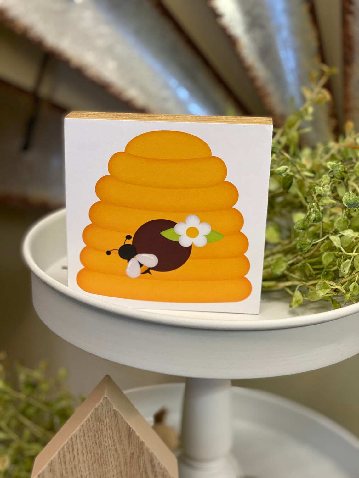 Mini Beehive Wooden Block Sign Bee Tiered Tray Sign | Etsy