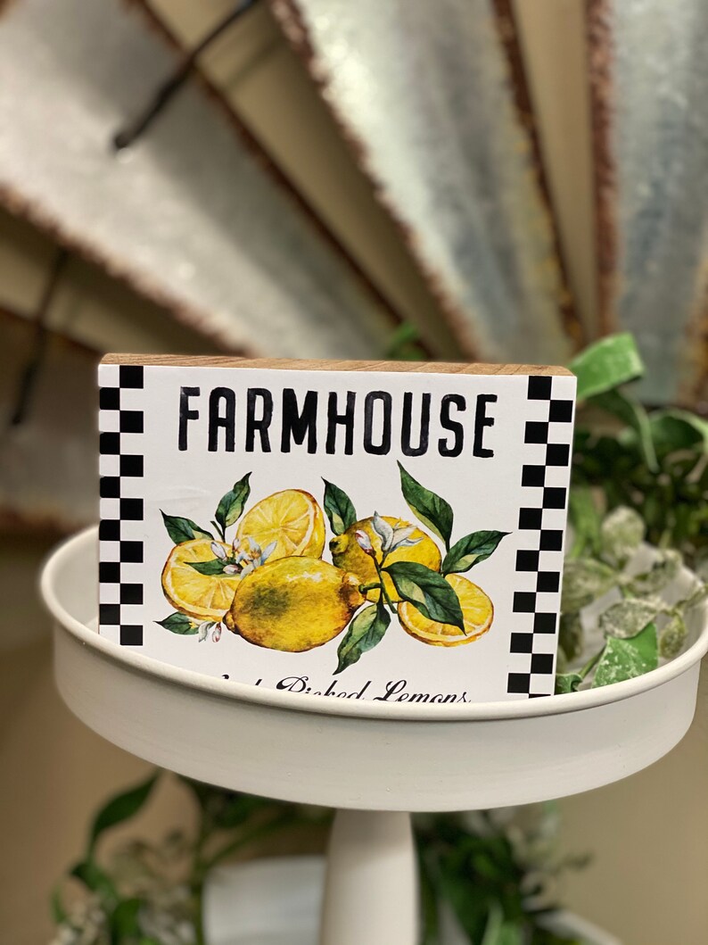 Farmhouse Fresh Picked Lemons Wooden Block Sign Lemon Tiered | Etsy