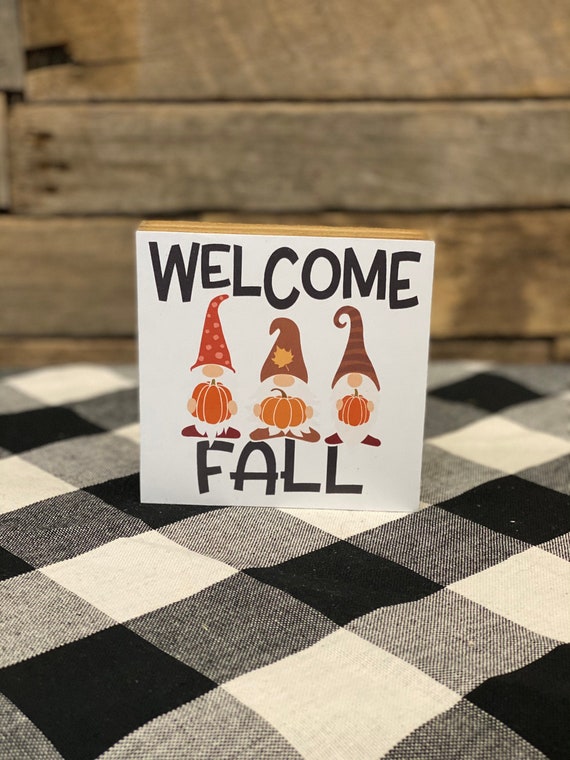 Welcome Fall Gnome Trio Wooden Block Sign Fall Gnome Decor - Etsy