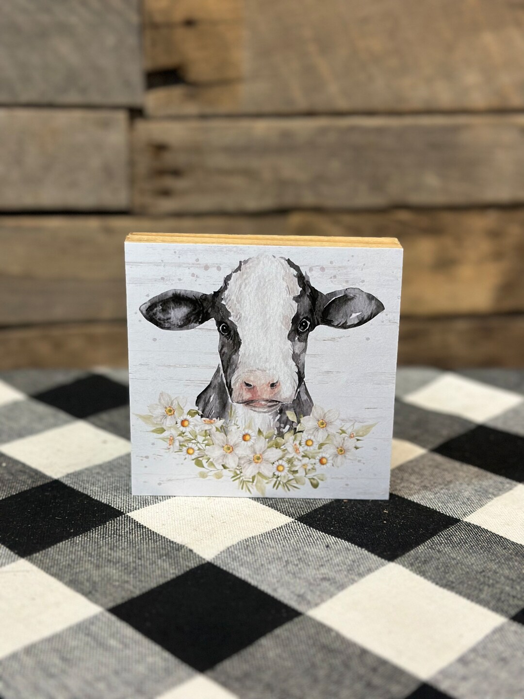 Holstein Cow Summer Wooden Block Sign, Farm Tiered Tray Decor, Mini ...
