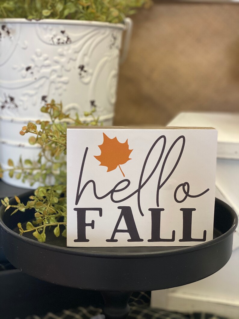 Hello Fall Wooden Block Sign Simple Fall Tiered Tray Decor | Etsy