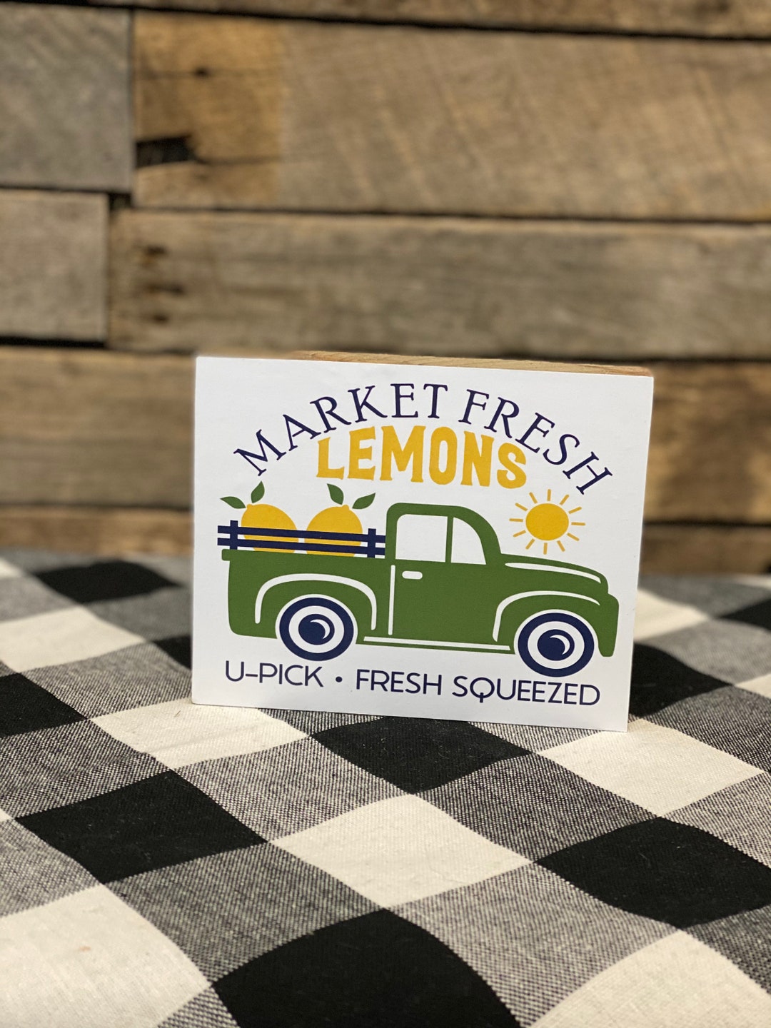 Market Fresh Lemons Truck Wooden Block Sign, Lemons Home Decor, Lemon ...