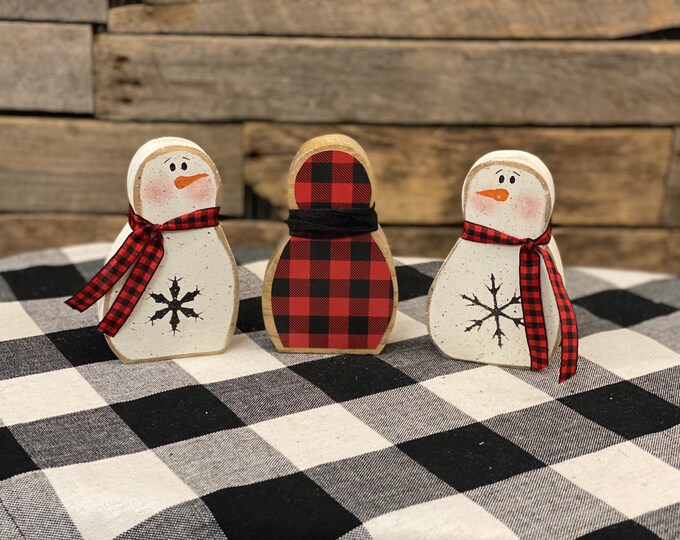 Set of 3 Red and Black Gingham Small Snowman, Snowman Home Decor ...