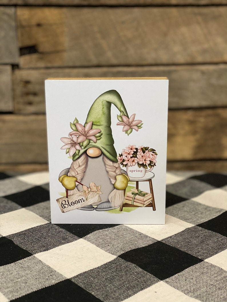 Springtime Gnome Wooden Block Sign: Farmhouse Tiered Tray Decor - Etsy