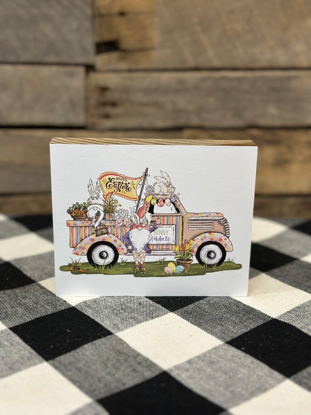 Happy Easter Truck Bunny Gnome Wooden Block Sign, Easter Tiered Tray ...