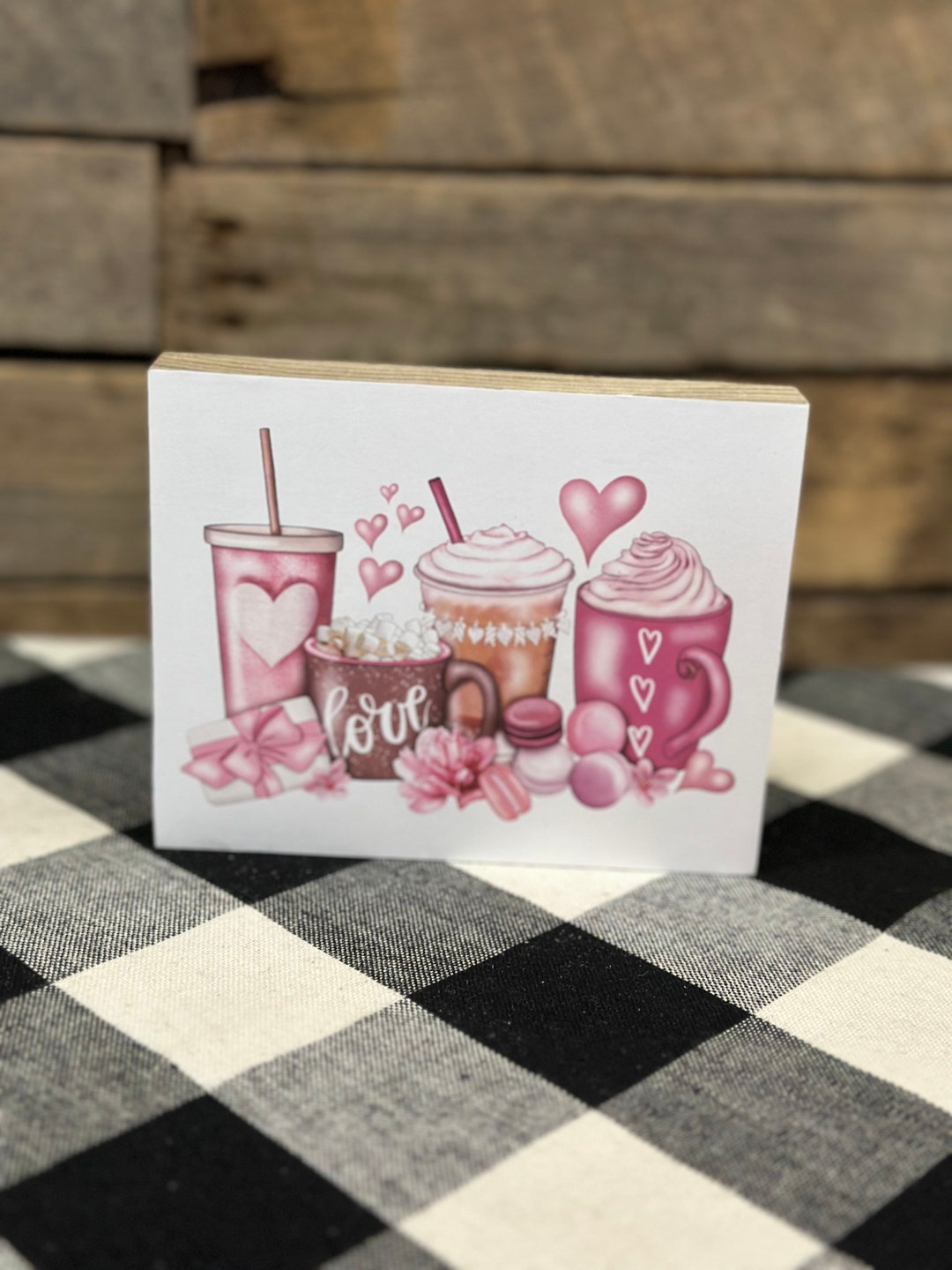 Valentines Pink Drink Wooden Block Sign, Valentines Coffee Sign, Coffee ...