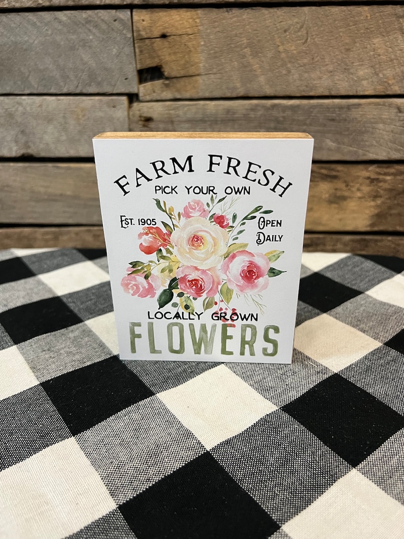 Farm Fresh Flowers Wooden Block Sign: Farmhouse Decor - Etsy