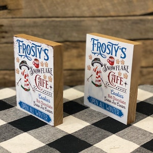 Frosty Snowflake Cafe Wooden Block Sign, Tiered Tray Christmas Decor ...