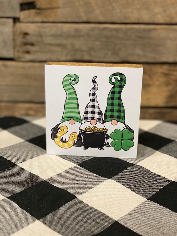 St. Patricks Gnome Trio Wooden Block Sign St.patricks Day | Etsy