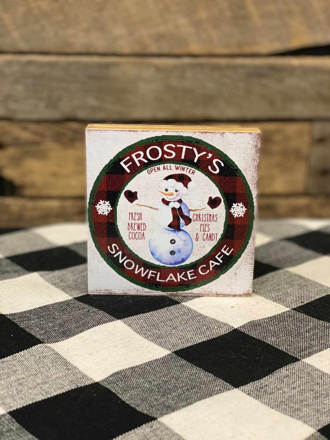Frosty’s Snowflake Cafe Wooden Block Sign, Winter Tiered Tray, Mini ...