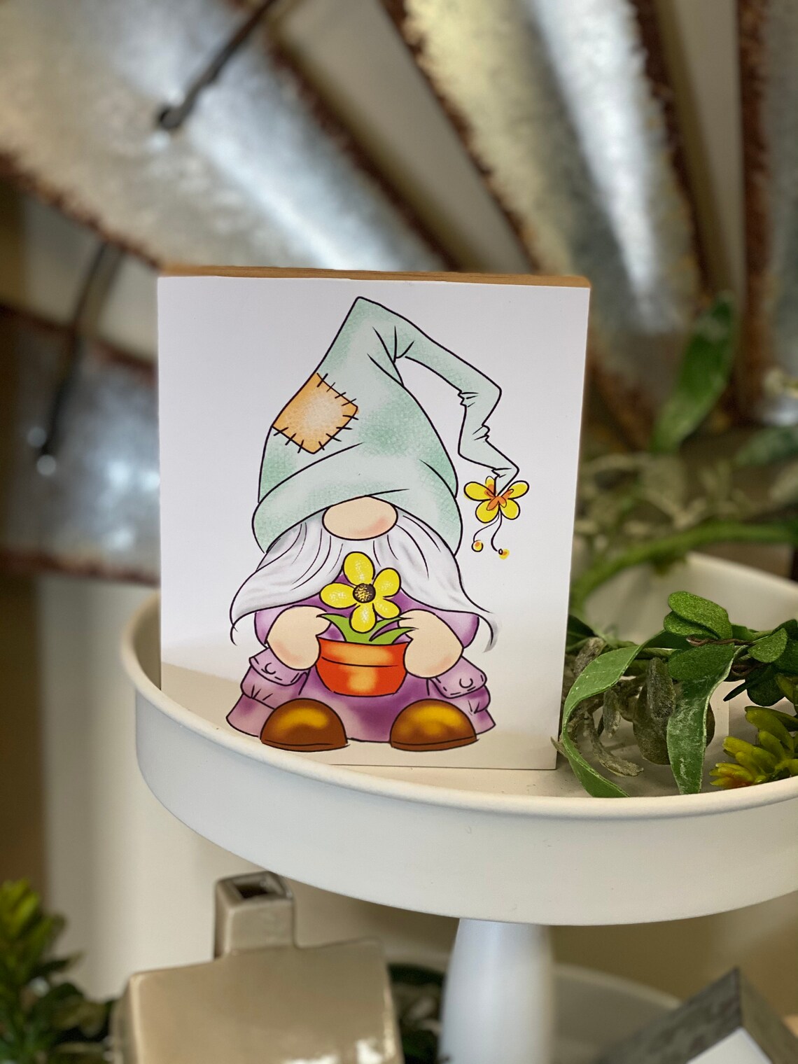 Spring Gnome Holding Flowers Wooden Block Sign Gnome Tiered - Etsy