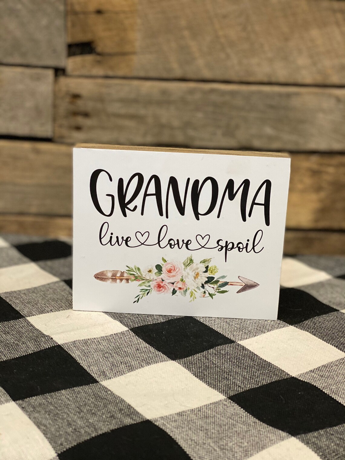 Grandma Wooden Block Sign, Floral Arrow Decor - Etsy