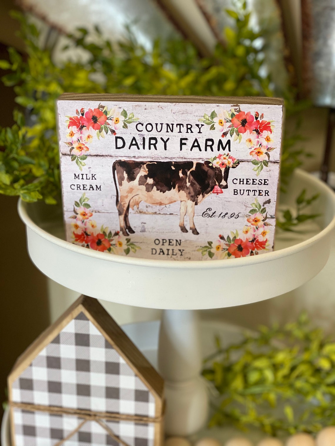 Country Dairy Farm Wooden Block Sign Farmhouse Tiered Tray - Etsy