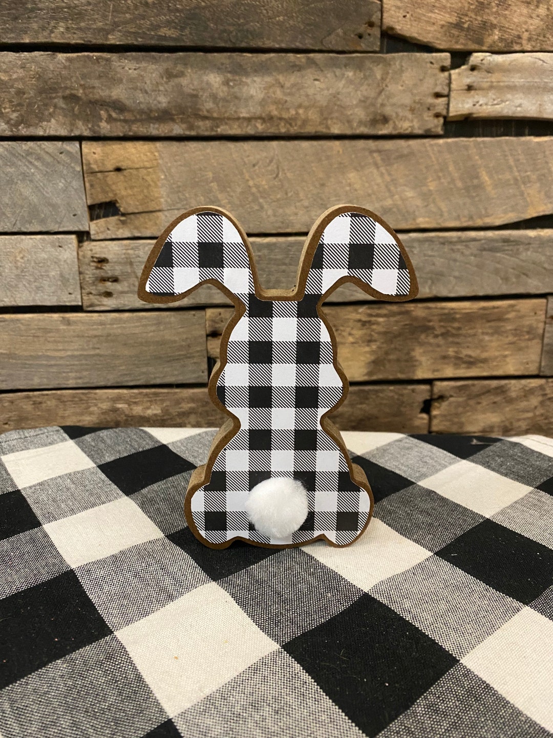 Floppy Ear Buffalo Check Bunny, Farmhouse Easter Bunny, Spring Tiered ...