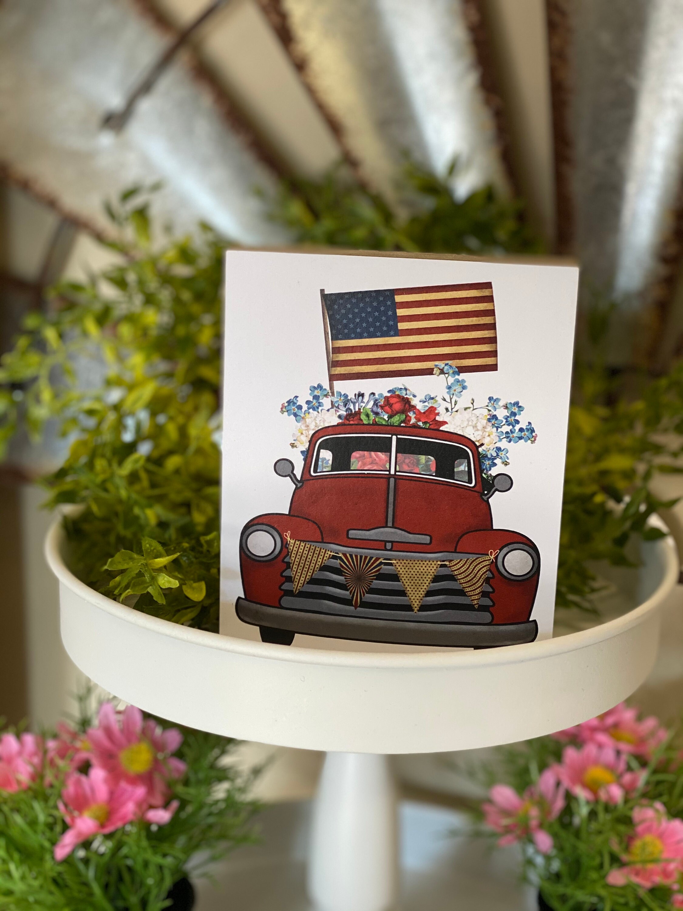 American Flag Patriotic Vintage Truck Wooden Block Sign 4th | Etsy