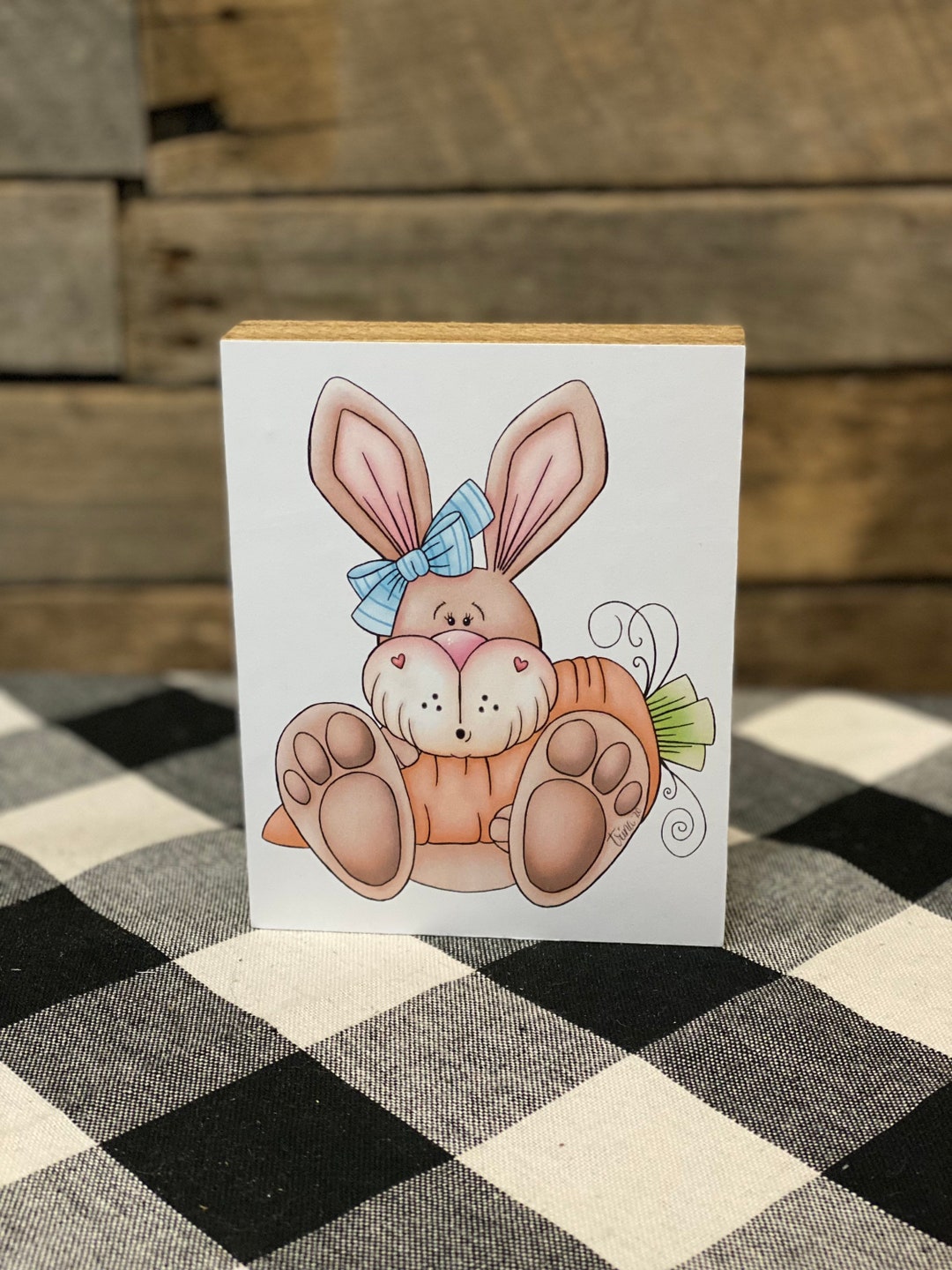 Bunny With Carrot Wooden Block Sign, Spring Bunny Tiered Tray Decor ...