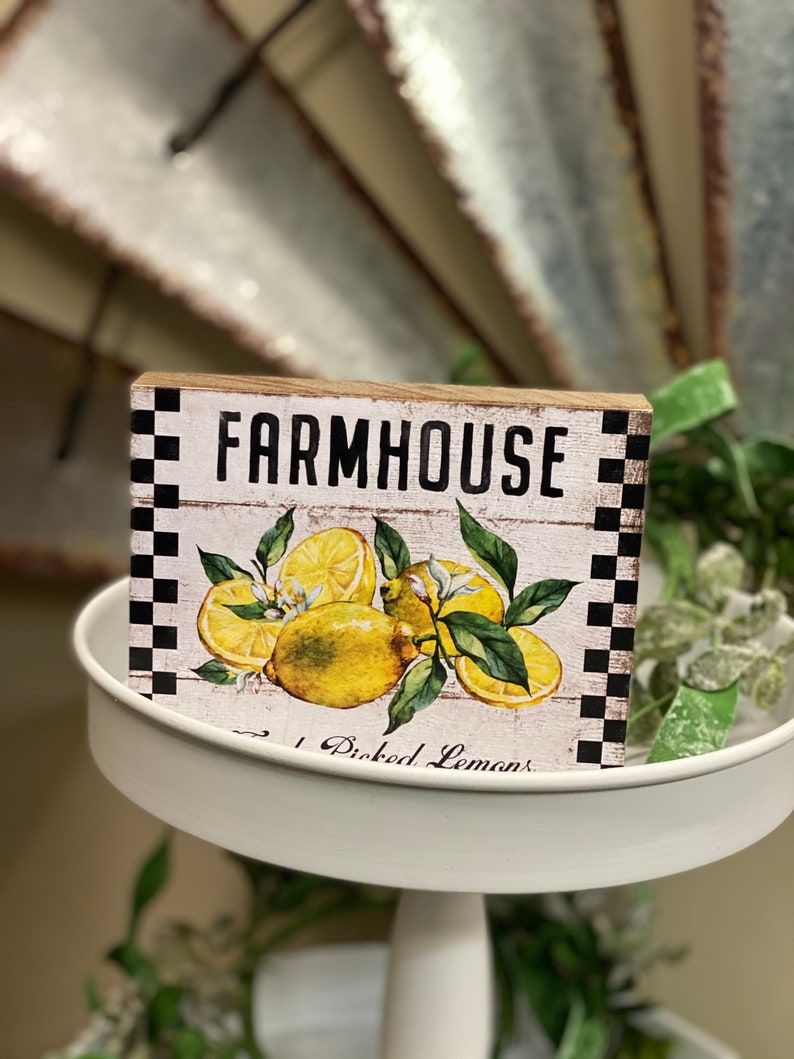 Farmhouse Fresh Picked Lemons Wooden Block Sign Lemon Tiered | Etsy