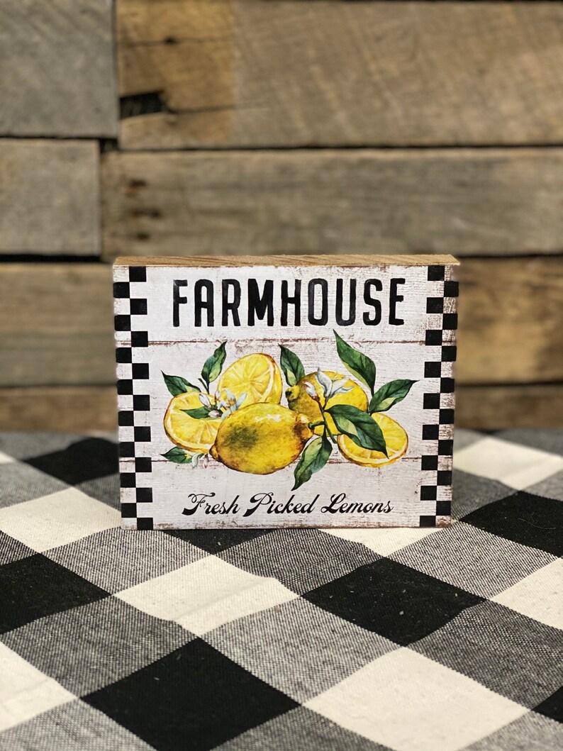 Farmhouse Fresh Picked Lemons Wooden Block Sign Lemon Tiered | Etsy