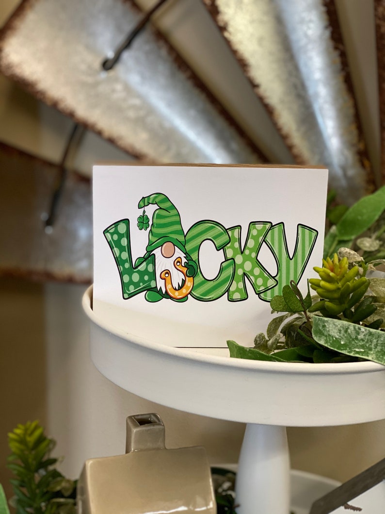 Lucky Gnome St. Patricks Day Wooden Block Sign Farmhouse St. - Etsy
