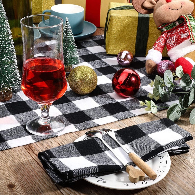 Christmas Buffalo Plaid Table Runner Black & White Plaid - Etsy
