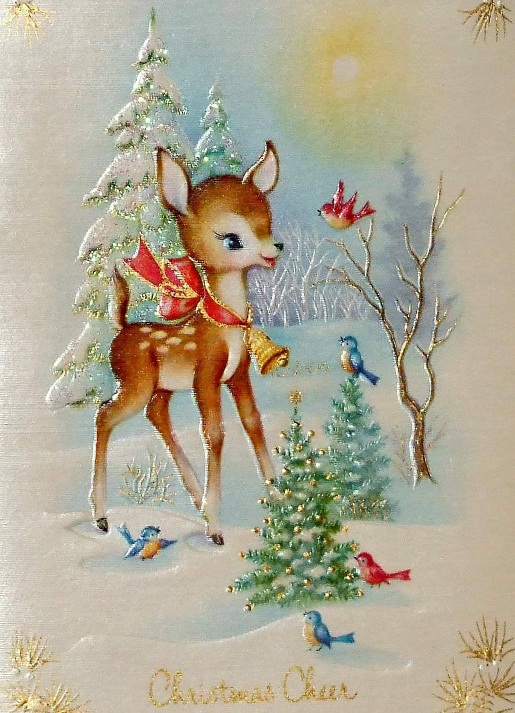 Aluminum Print of Vintage Christmas Card of a Fawn - Etsy