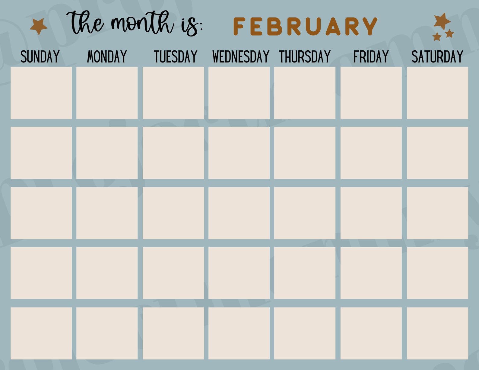 Blue Monthly Calendar - Etsy