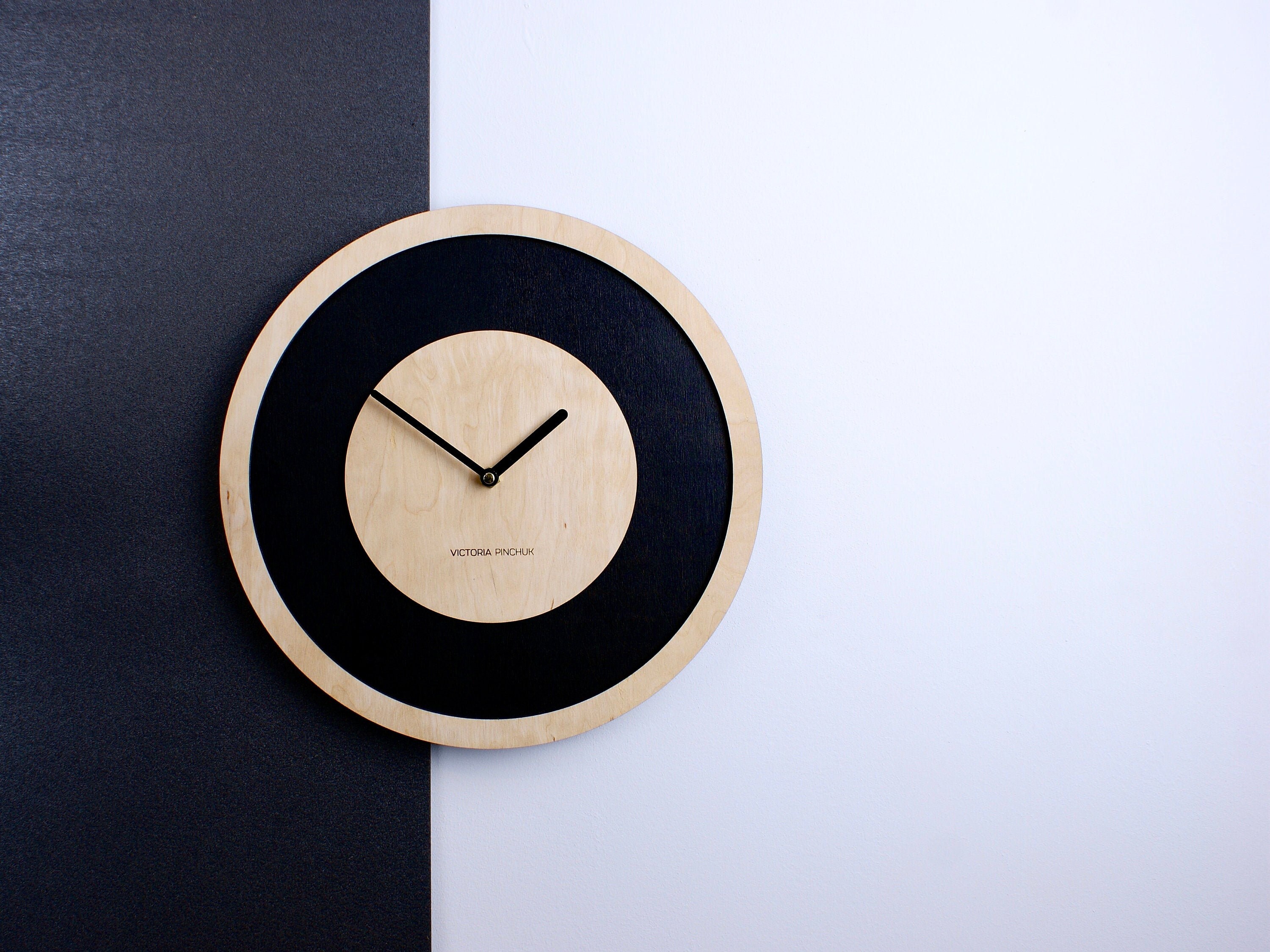 Minimalist Round Wall Clock Modern Wood Silent Custom Kitchen - Etsy