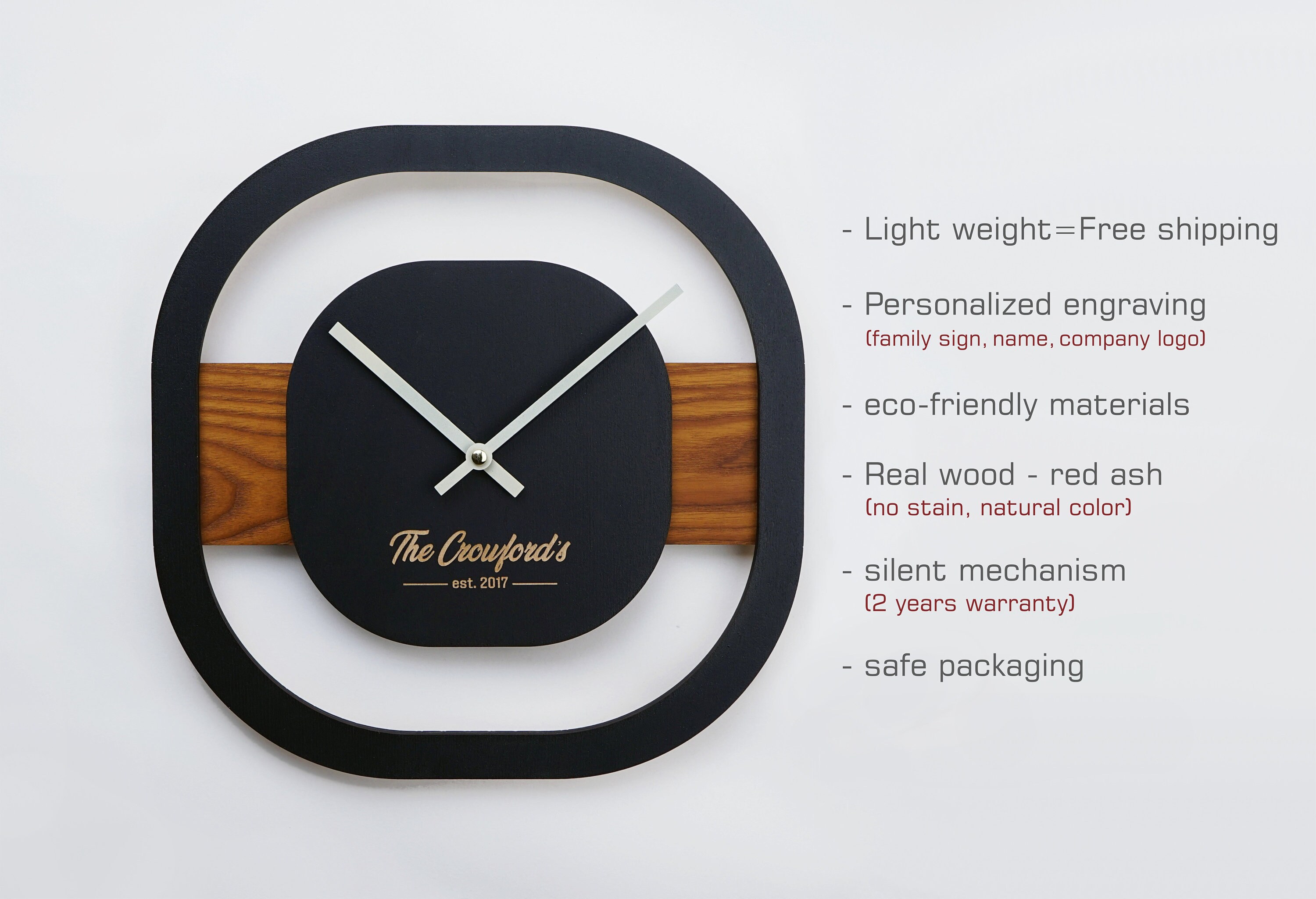 Personalized Modern Wall Clock EXOTIC Wood silent custom | Etsy