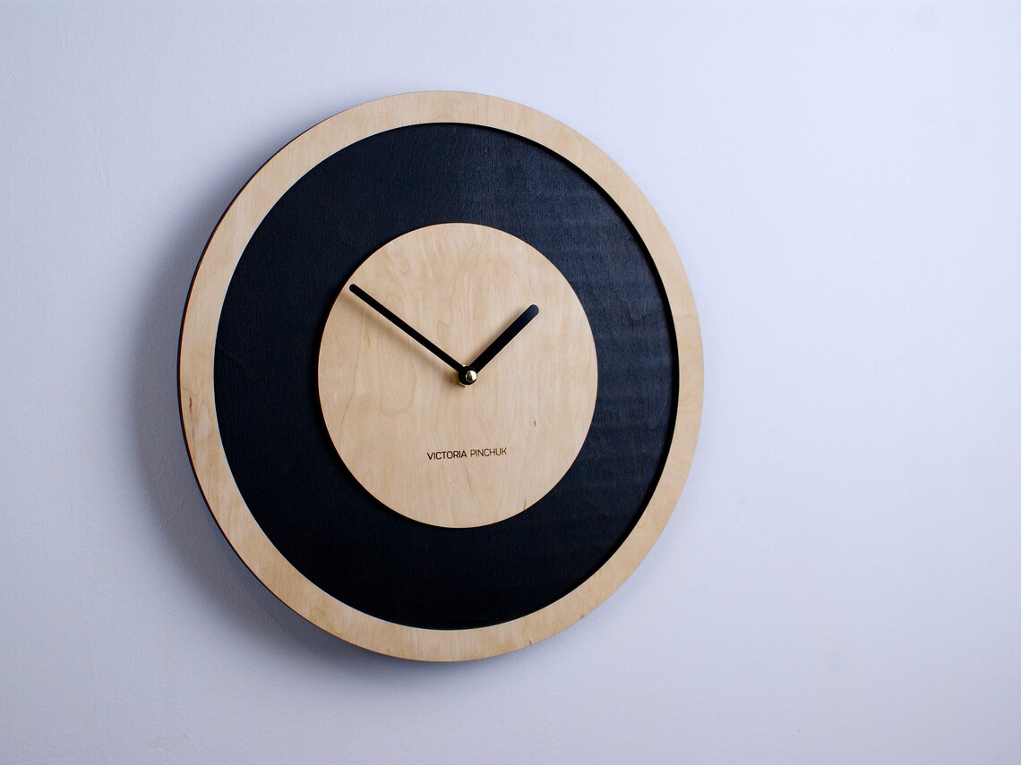 Minimalist Round Wall Clock Modern Wood Silent Custom Kitchen - Etsy