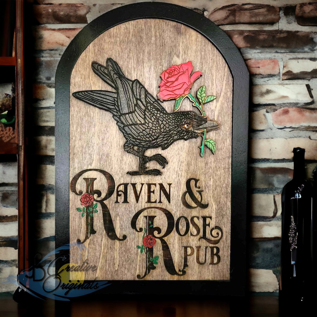 Raven & Rose Pub, Vintage Medieval Decor, Raven Decor, Pub Sign, Bar ...