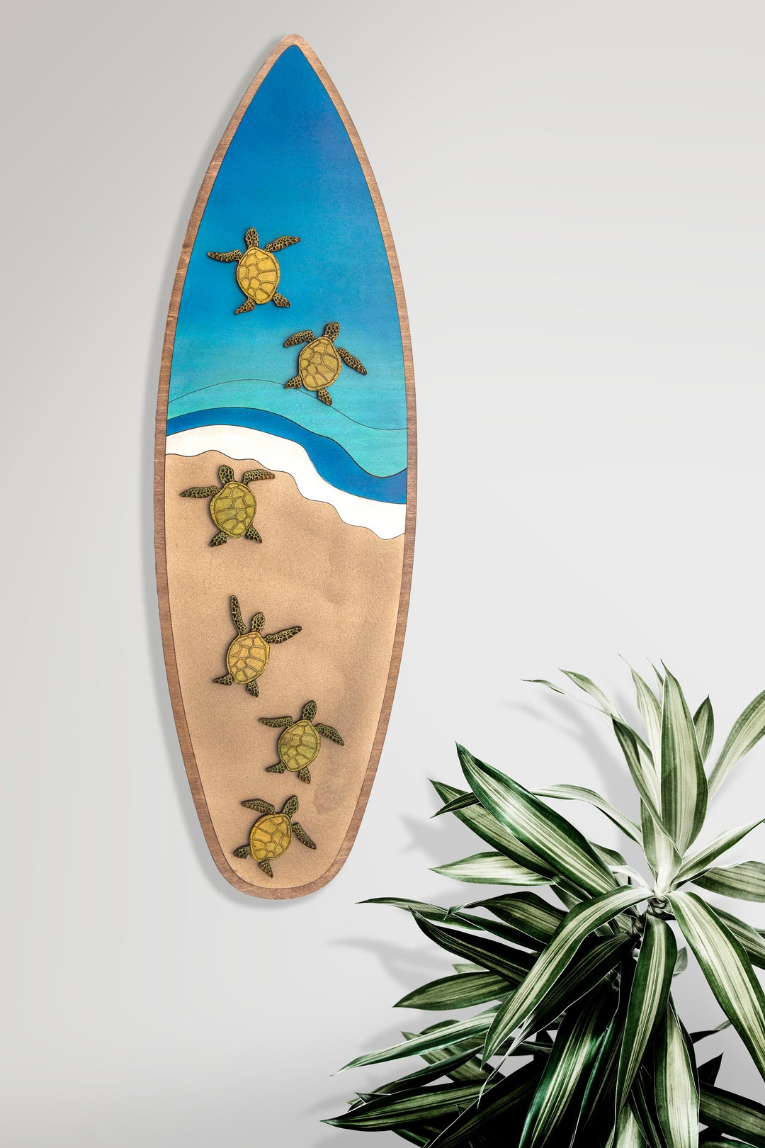 Handmade Turtle Surfboard Wall Art – 36" Green Sea Turtle Décor - Etsy