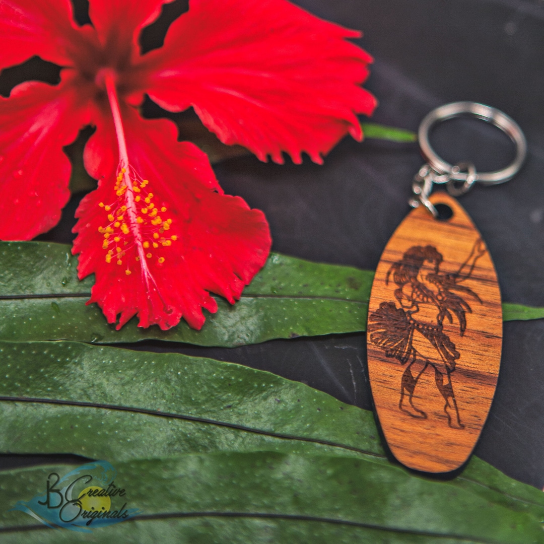 Handmade Koa Wood Keychain, Hawaii Keychain, Hula Girl, Personalized ...