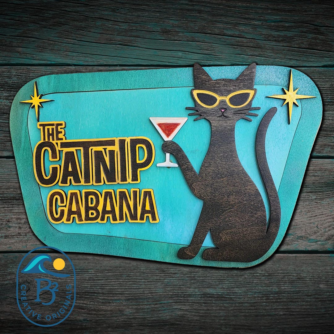 The Catnip Cabana Retro Cat Sign – Mid Century Cat Wall Art by B2 ...
