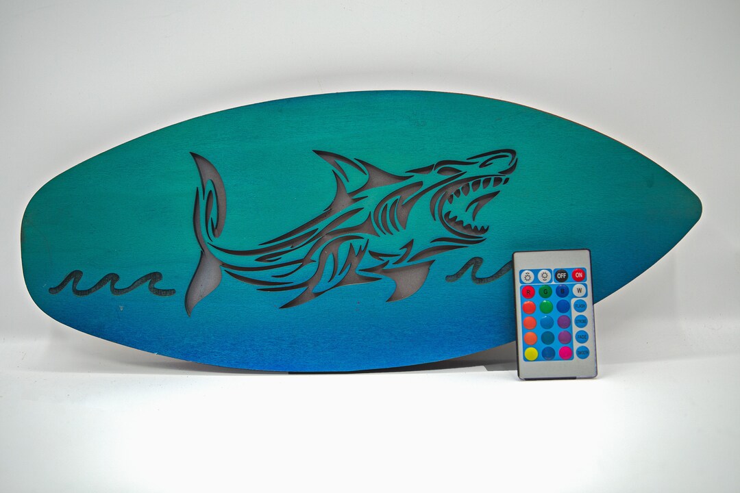 Illuminated Art, Lighted Wall Decor Shark Surfboard LED Wall Art, Wall ...
