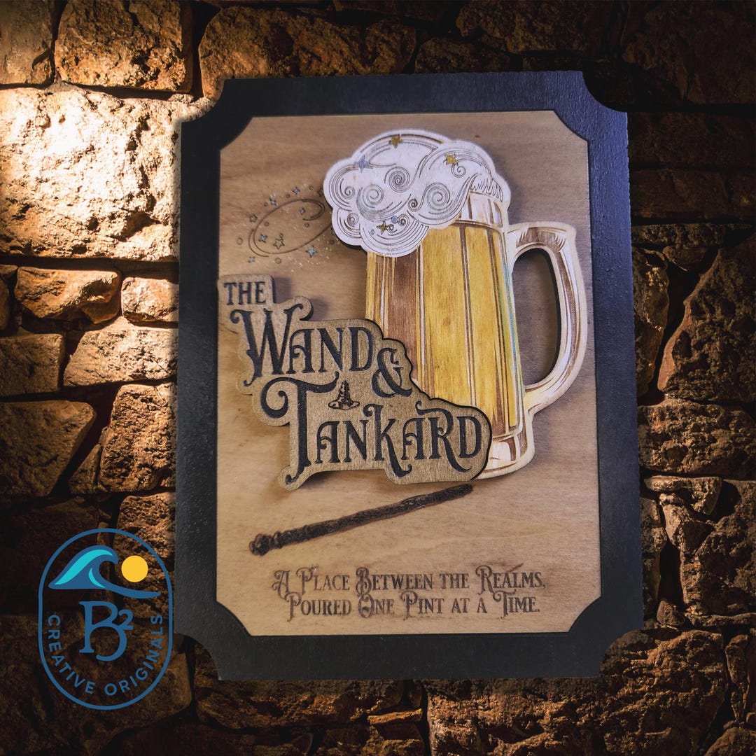 Wand & Tankard Tavern Sign – Personalized Wood Bar Decor for Fantasy ...