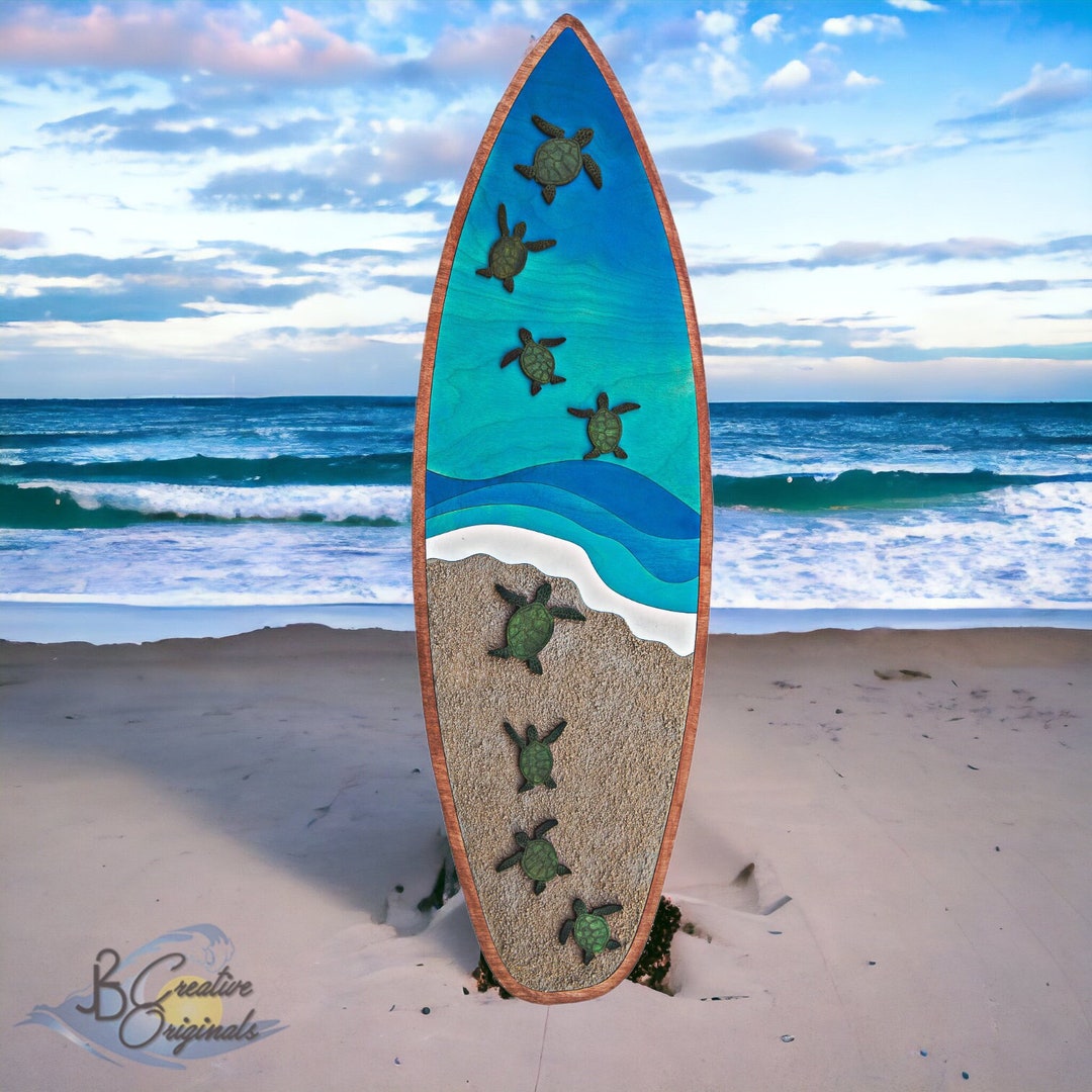 Sea Turtle Surfboard Art, Extra Large Handmade Sea Life Decor, Wall Art ...