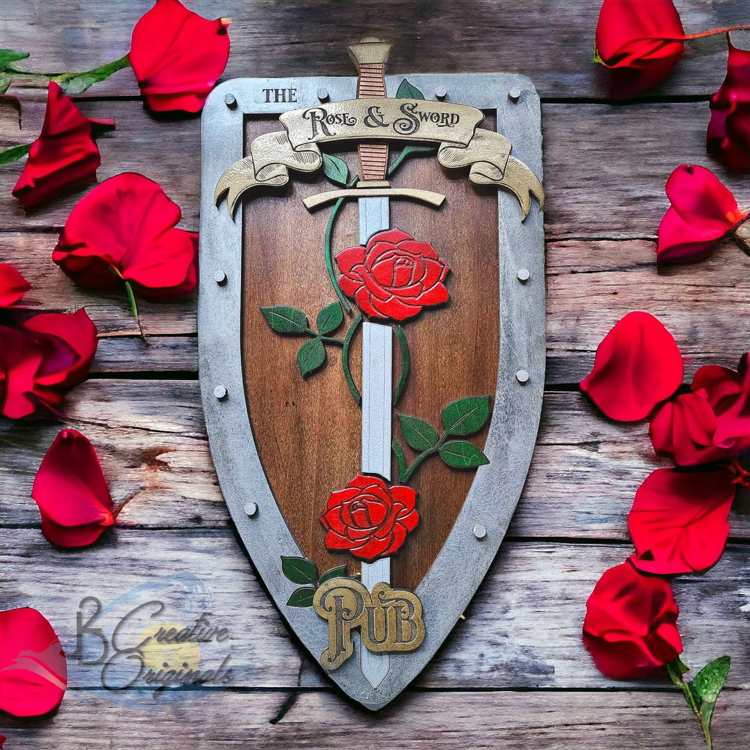 Rose & Sword Pub Sign – Fantasy Bar Sign, Dnd and Renaissance Faire ...