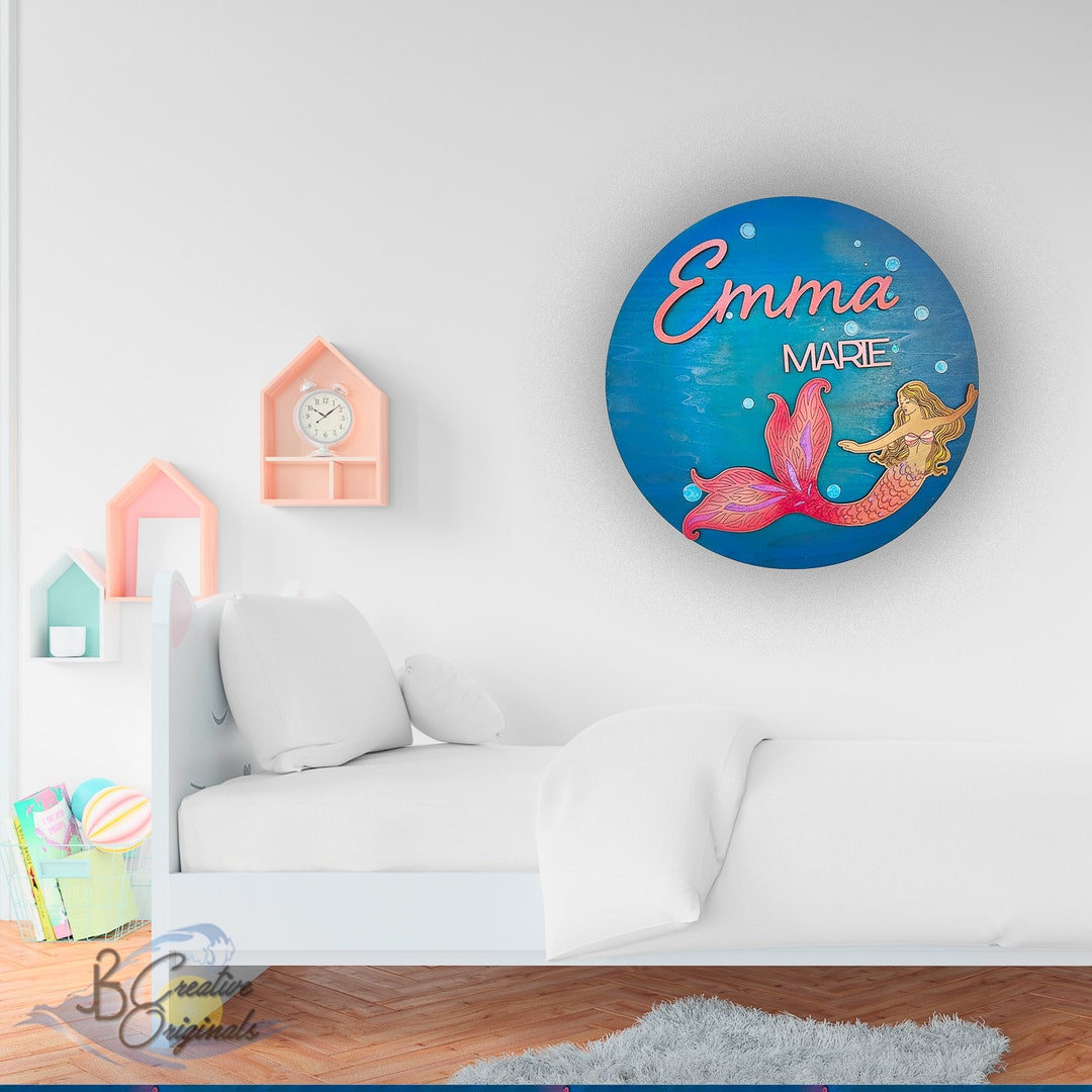 Personalized Kids Sign, Mermaid Sign, Wooden Name Sign, Custom Name ...