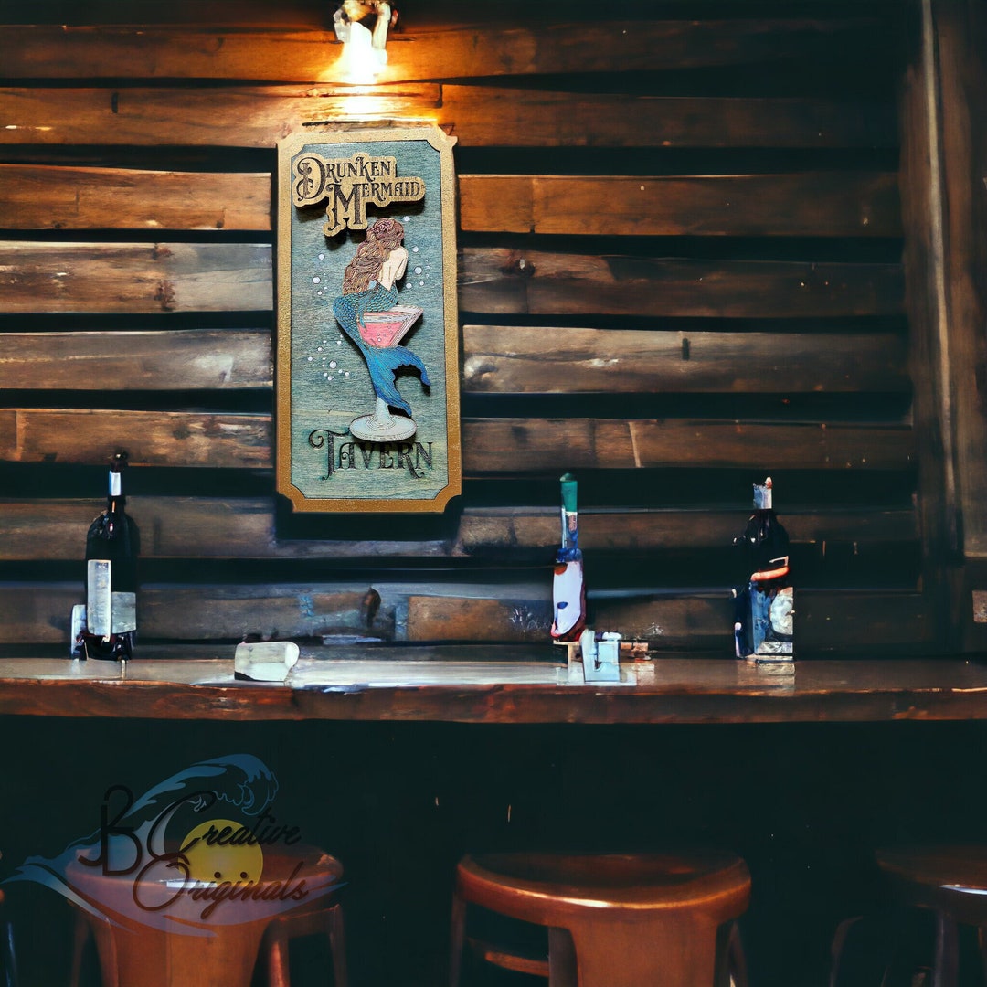 Drunken Mermaid Tavern, Vintage Medieval Decor, Pub Sign, Bar Sign, Bar ...