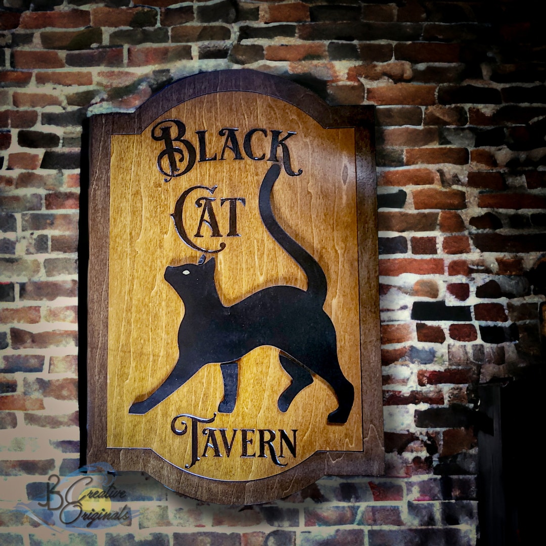 Black Cat Tavern, Black Cat Decor, Black Cat Art, Bar Sign, Bar Decor ...