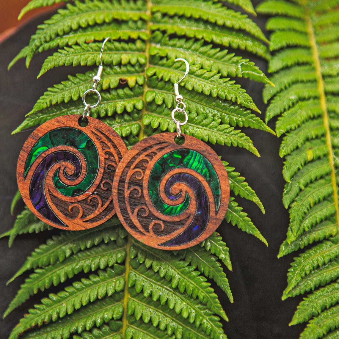 Handmade Koa Wood Earrings Hawaii Earrings Koru Abalone - Etsy