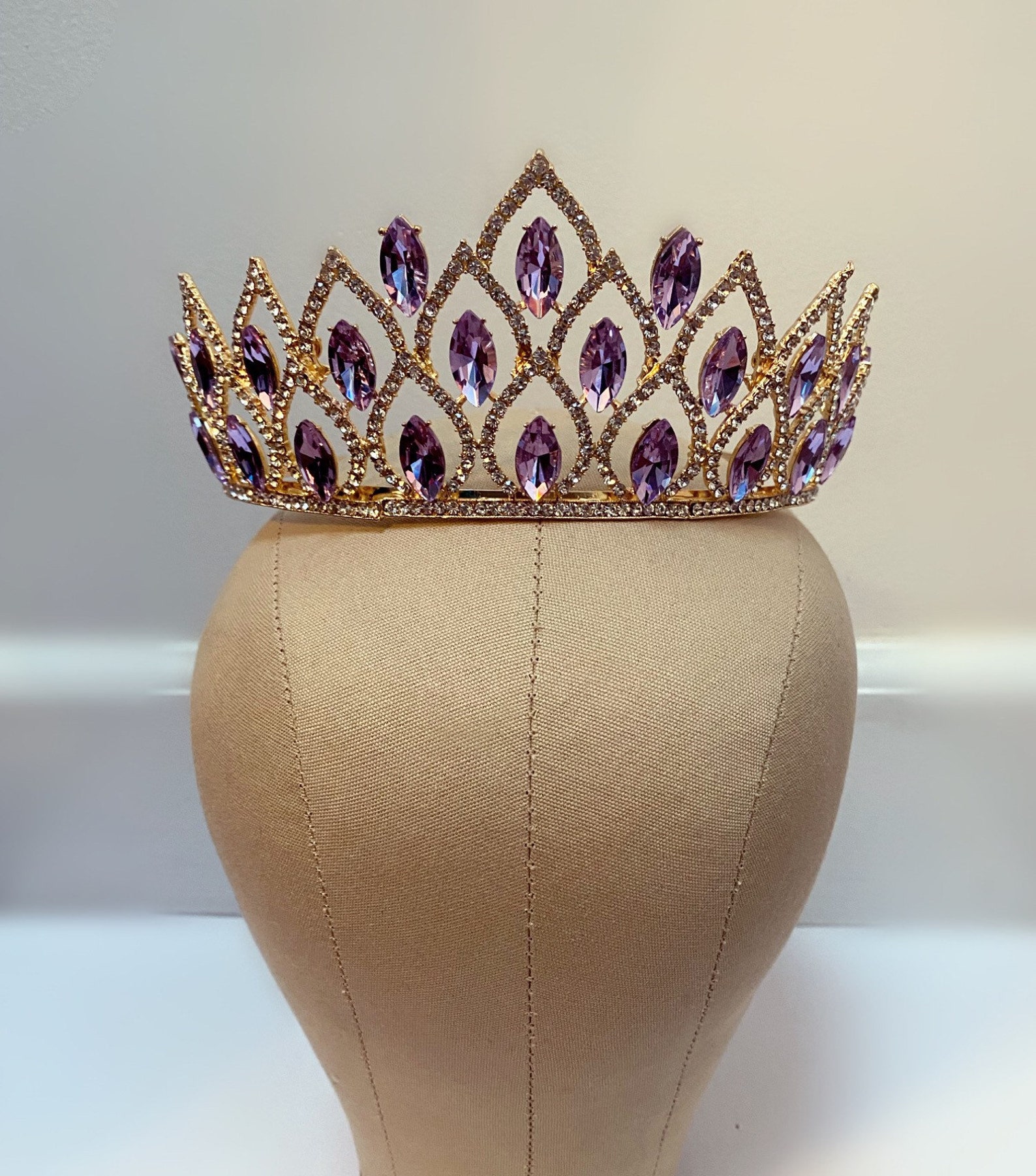Purple Rhinestone Tiara, Victorian Purple Gold Tiara, Royalty Crown ...
