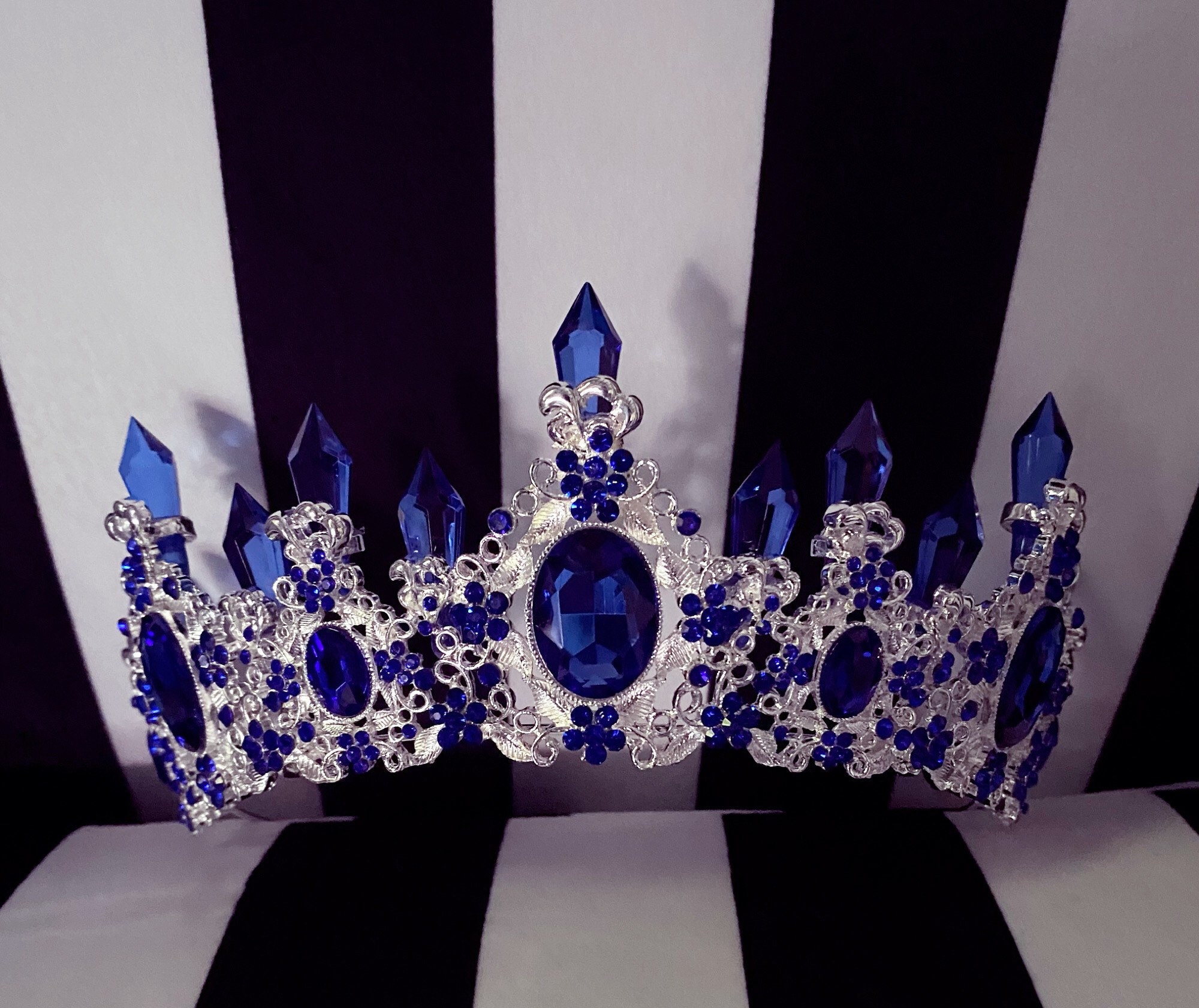 Royal Blue Crystal Crown Blue Crystal Tiara Pageant Crown - Etsy