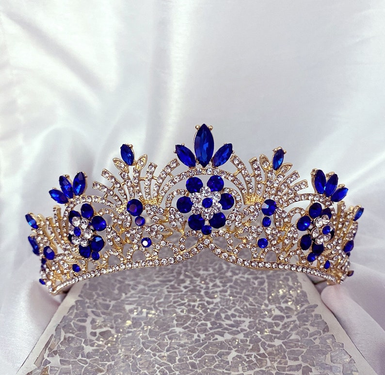 Blue and Gold Crystal Crown Victorian Sapphire Crown Blue - Etsy