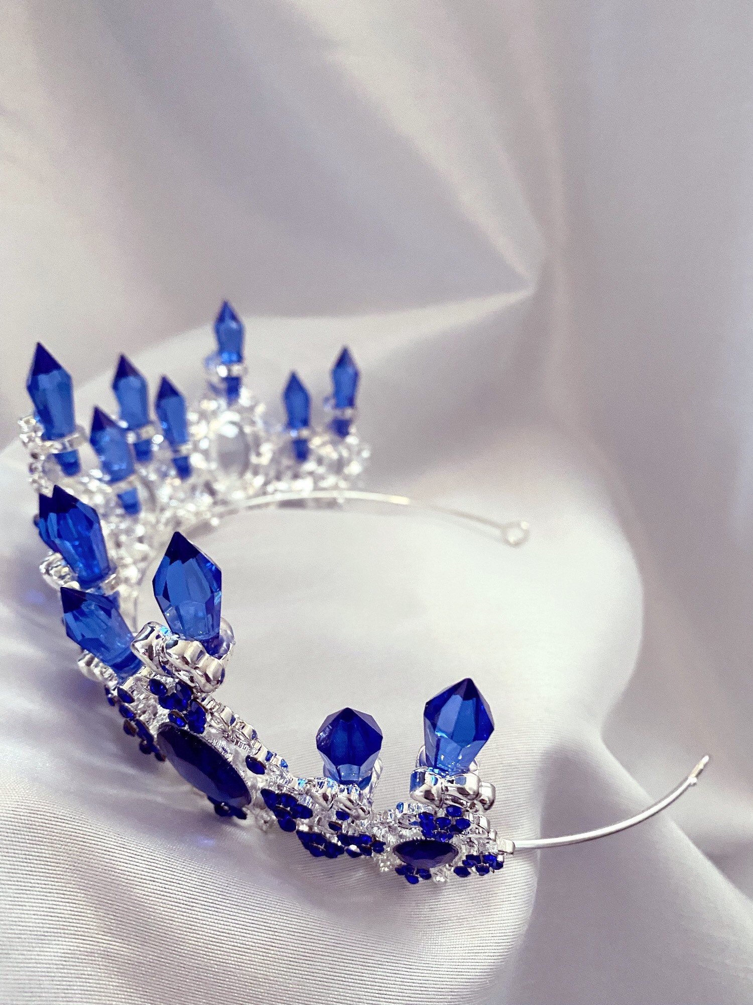 Royal Blue Crystal Crown, Blue Crystal Tiara, Pageant Crown, Princess ...