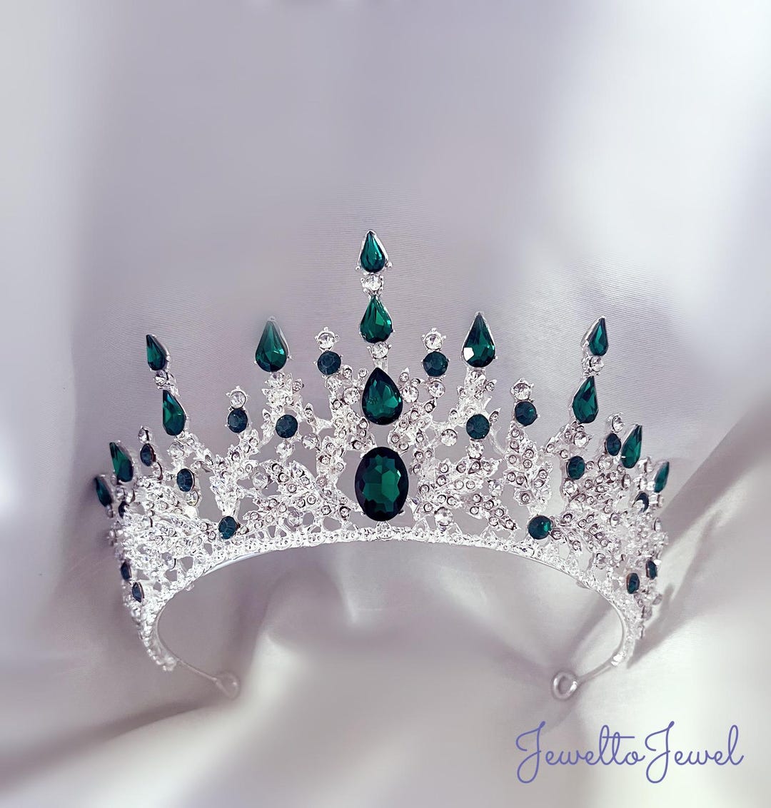 Green Tiara, Victorian Crown,emerald Green Silver Tiara, Green Crystal ...