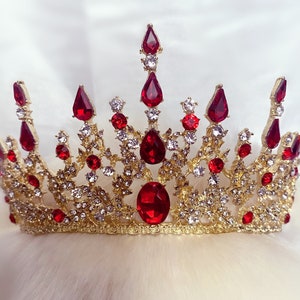 Ruby Red Gold Tiara, Victorian Red Crown, Royalty Crown, Bridgerton ...